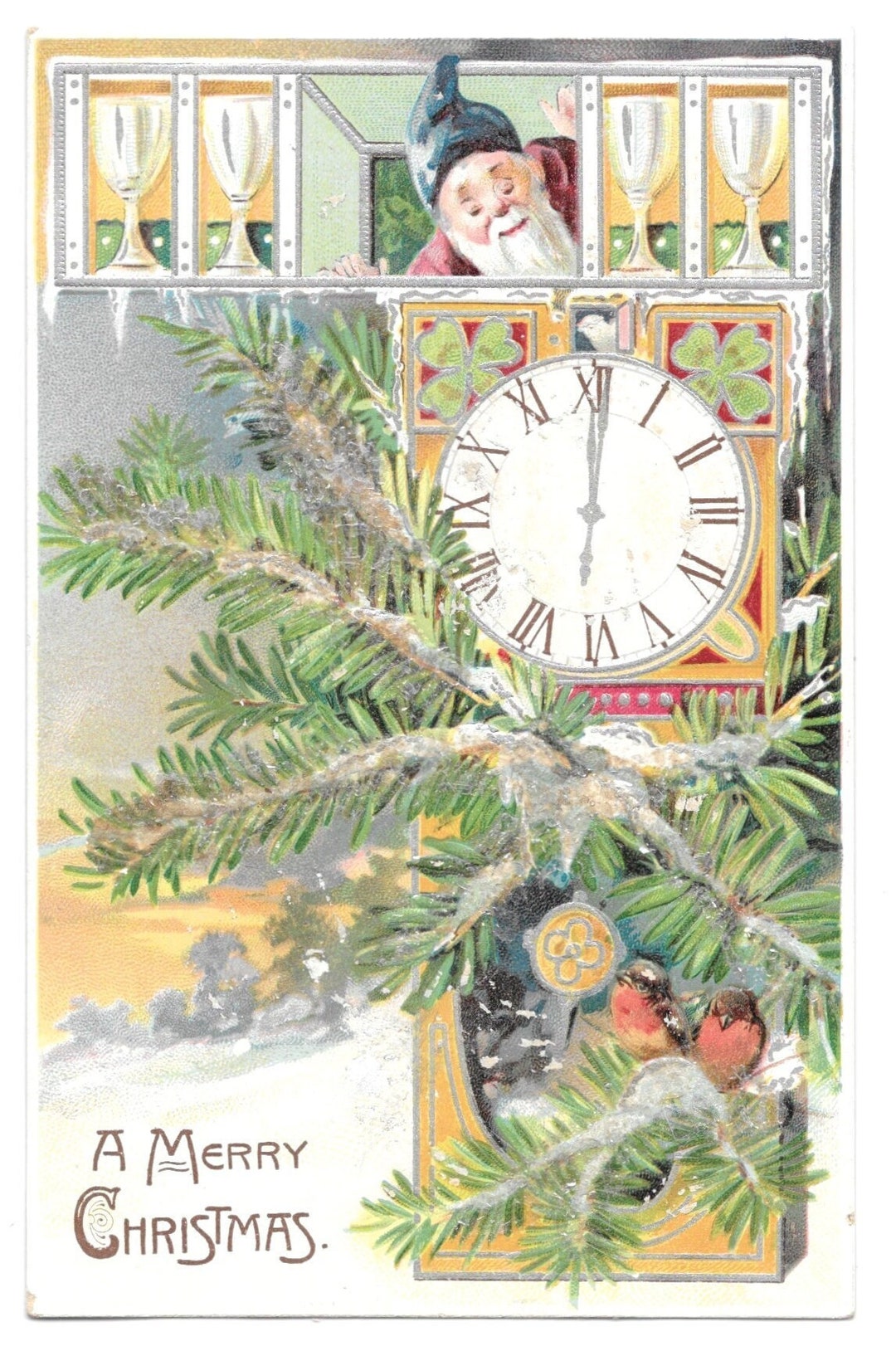 Gnome With Glitter Fir Tree Christmas Postcard C. 1909 - Etsy