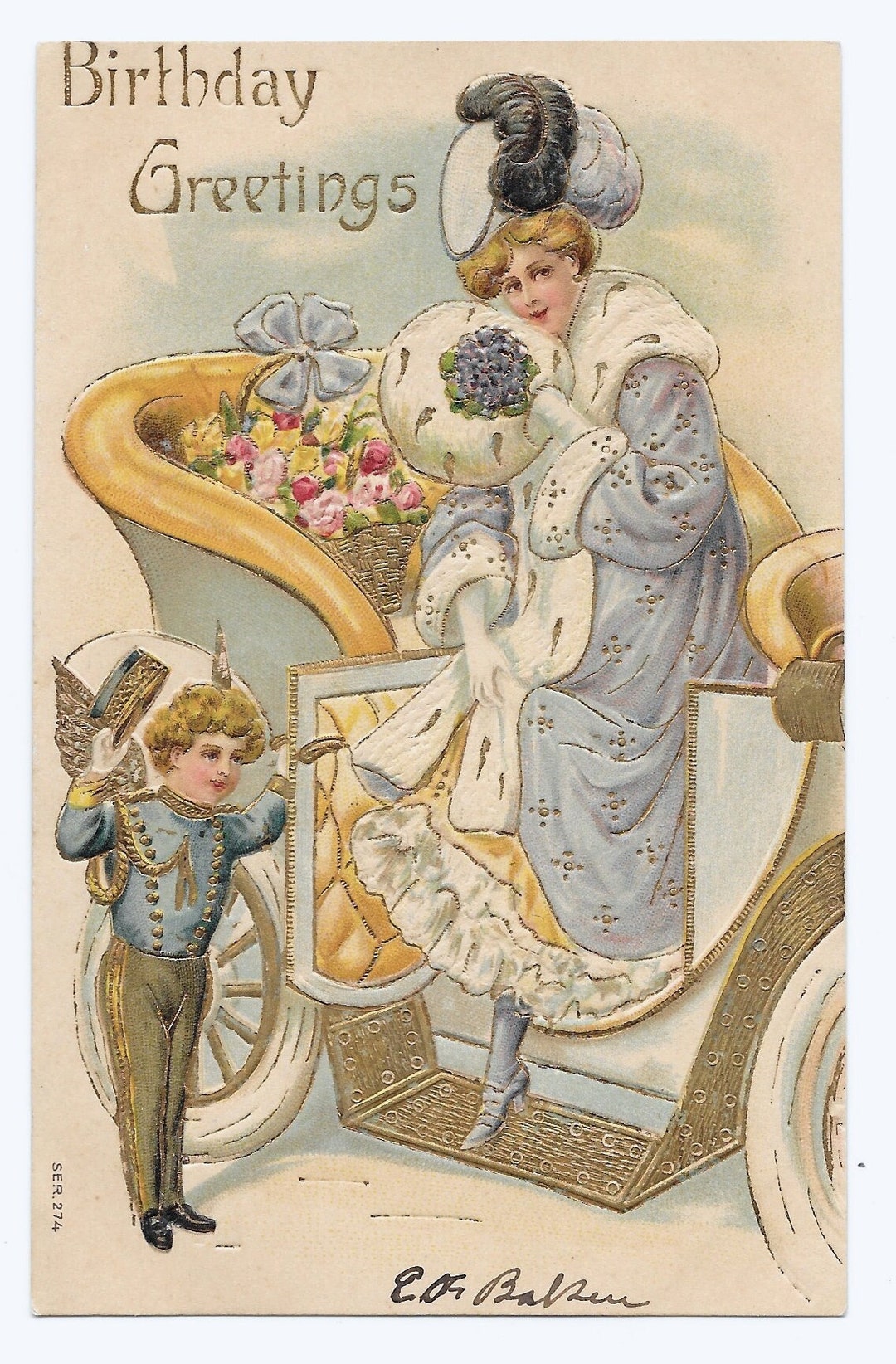Cupid Chauffeur Birthday Postcard, C. 1910 - Etsy