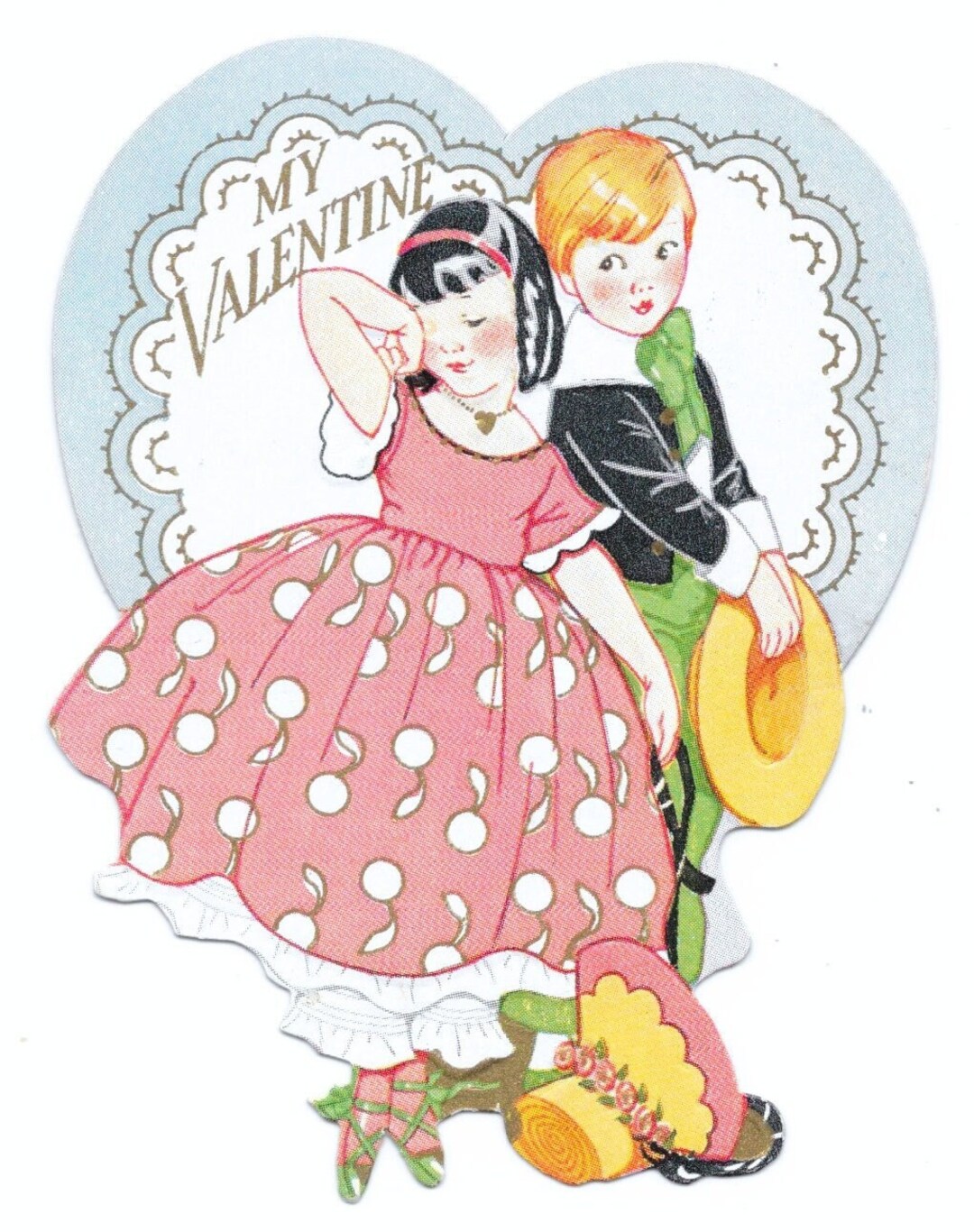Sleepy Pink Girl Die-cut Heart Valentine Card, C. 1920 - Etsy