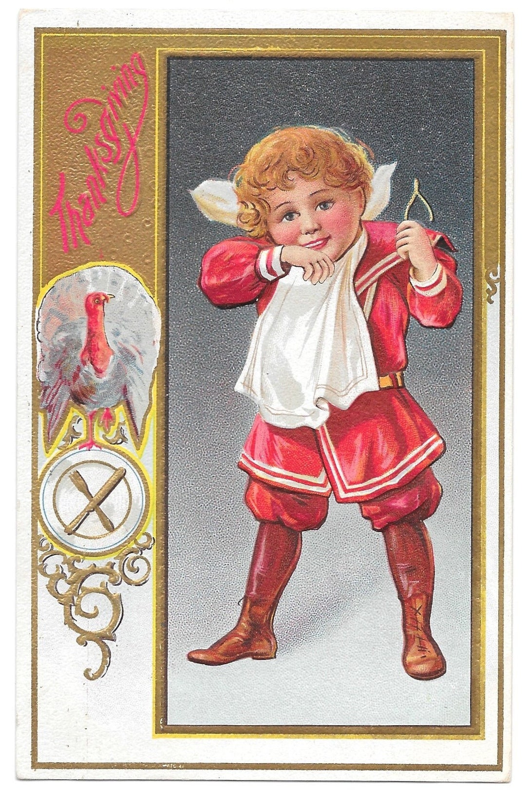 Wishbone Boy Thanksgiving Postcard, 1910 - Etsy