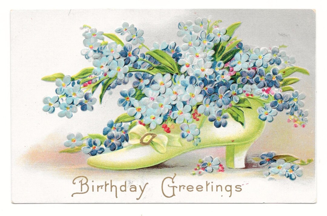 Forget-me-nots Shoe Birthday Postcard, C. 1910 - Etsy