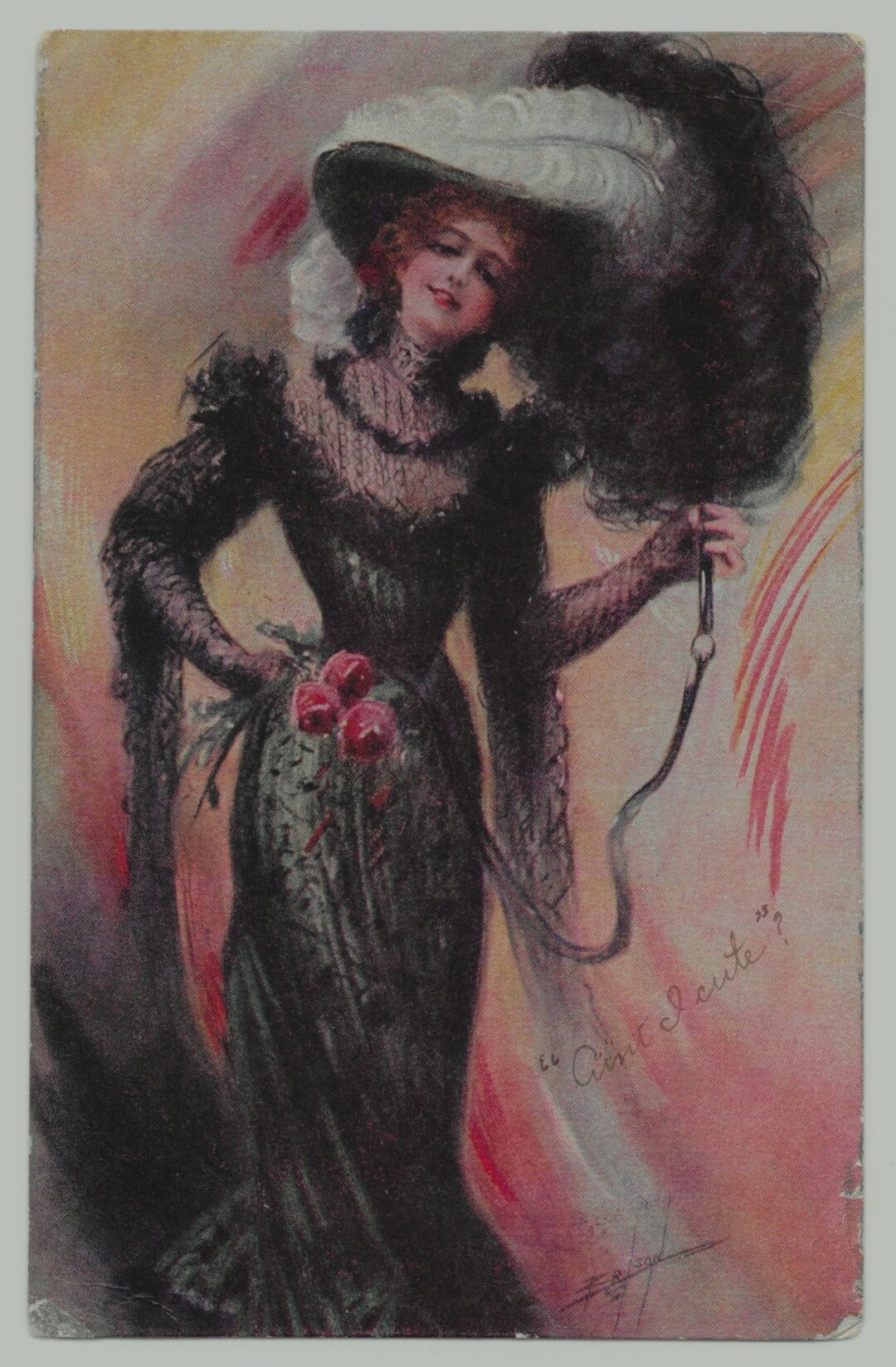 Artist-signed Beautiful Lady in Black Postcard, 1908 - Etsy