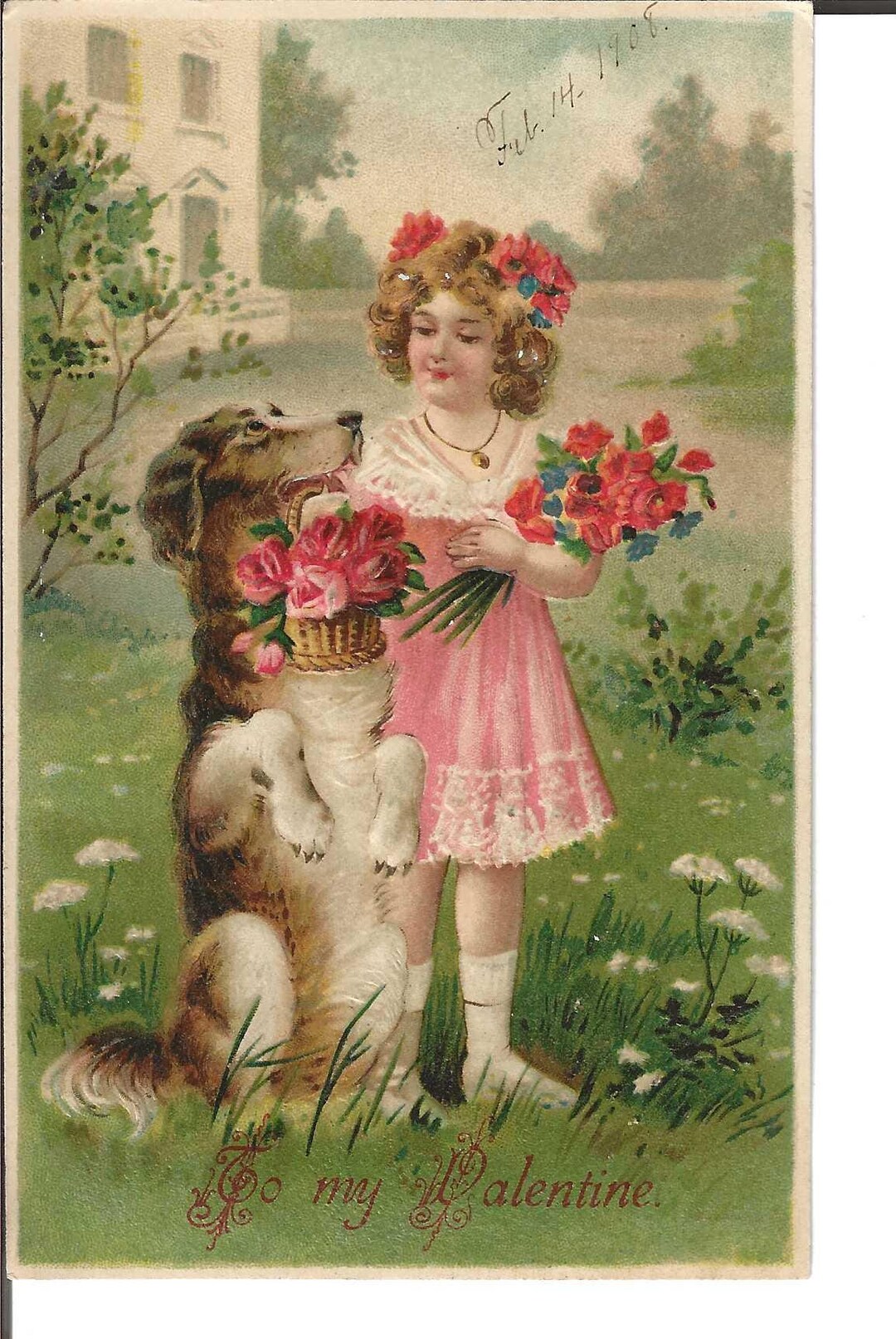 RESERVED FOR MANUELA - Rose Girl With Dog Valentine Postcard, 1908 - Etsy