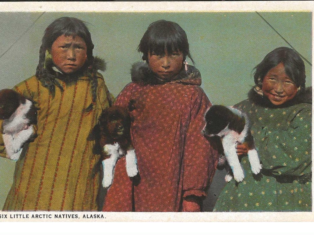 Inuit Girls With Sled Dog Puppies Photo Postcard, C. 1910 - Etsy