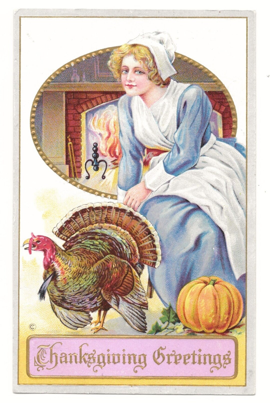 Pretty Pilgrim Thanksgiving Postcard, 1912 - Etsy