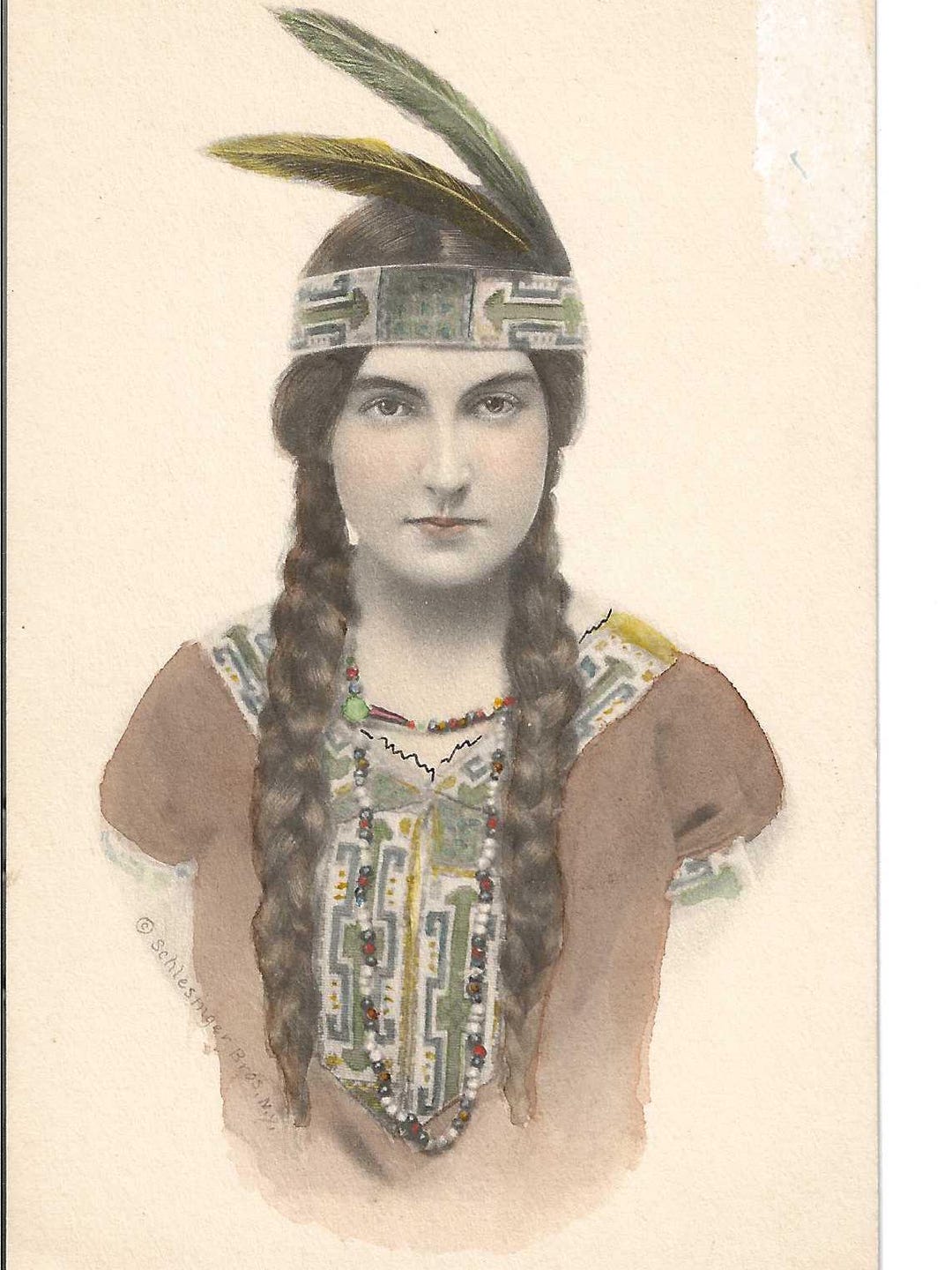 Beautiful Native American Woman, Braided Hair Postcard, C. 1910 - Etsy