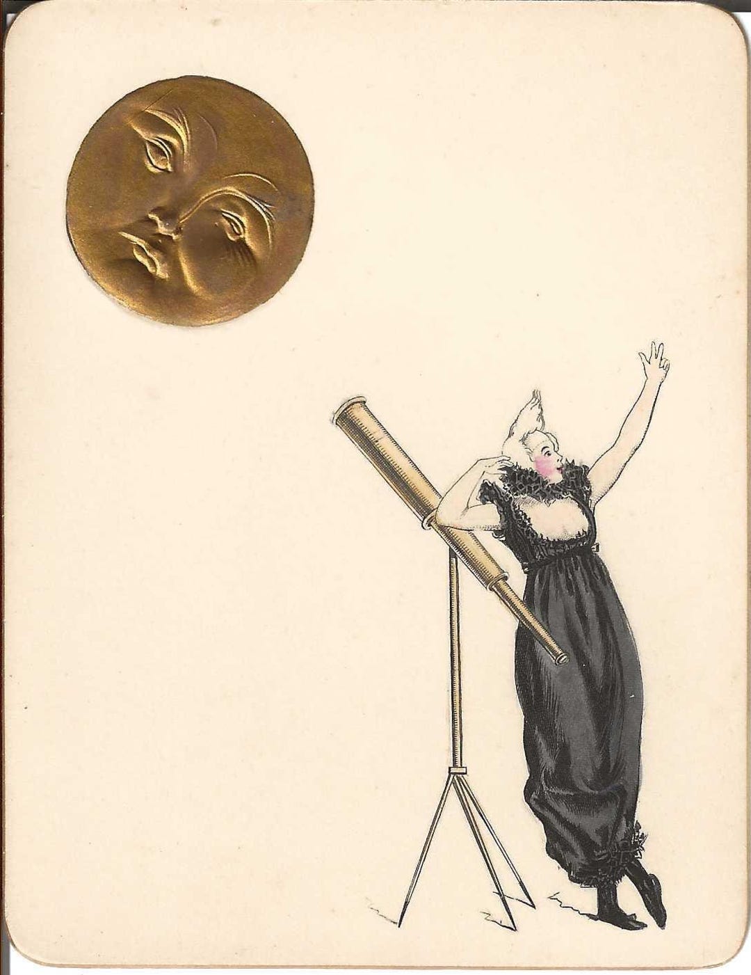 RESERVED FOR VICKIE - Full Moon Lady With Telescope Card, C. 1910 - Etsy