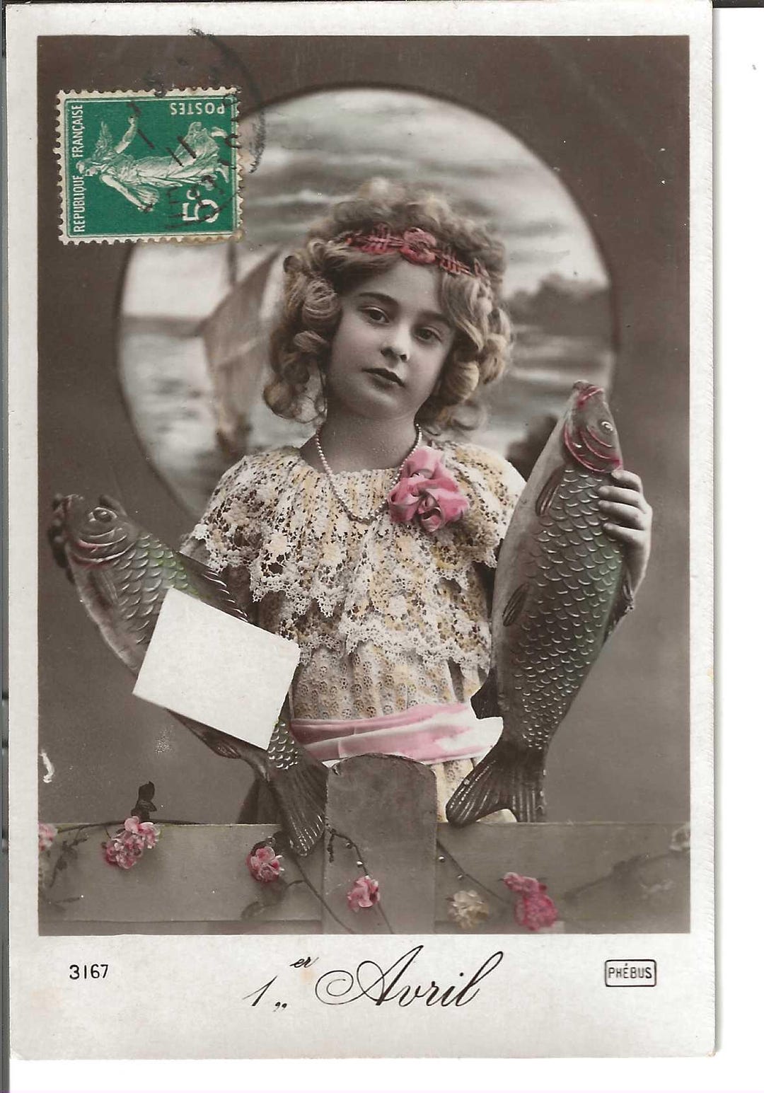 Lacy Girl With Fish French April Fool's Day Photo Postcard, C. 1910 - Etsy