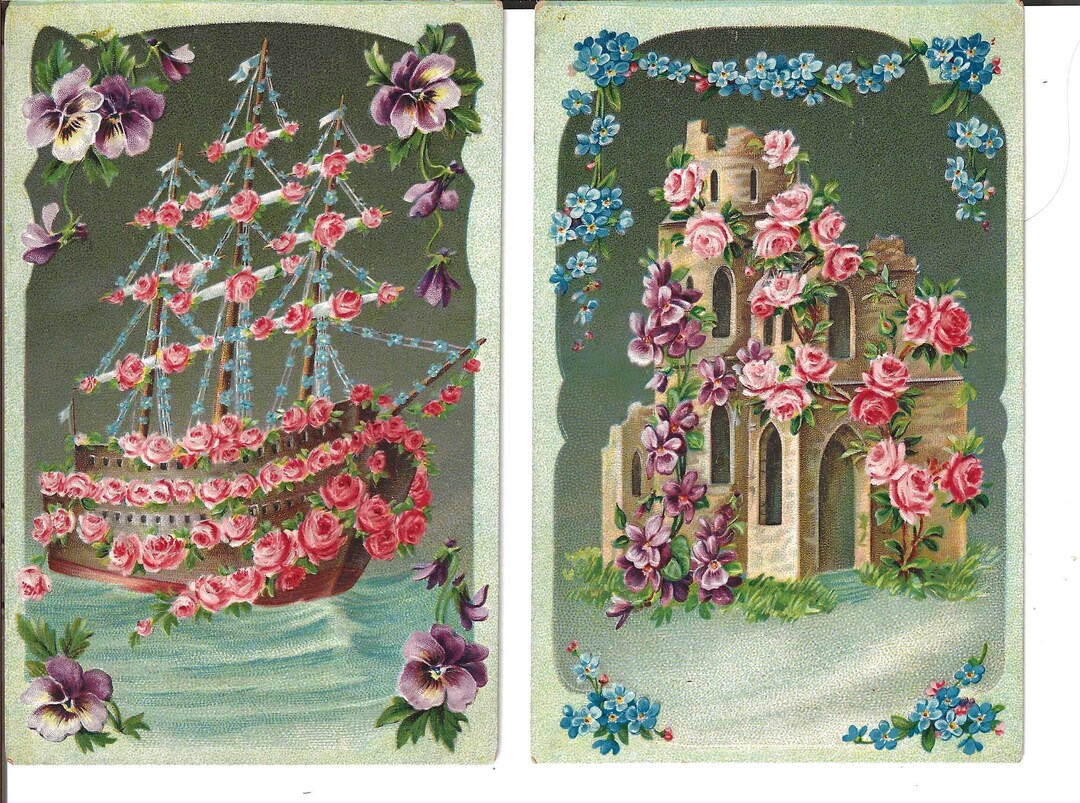 Pair of Floral Boat and Castle Postcards, 1911-13 - Etsy