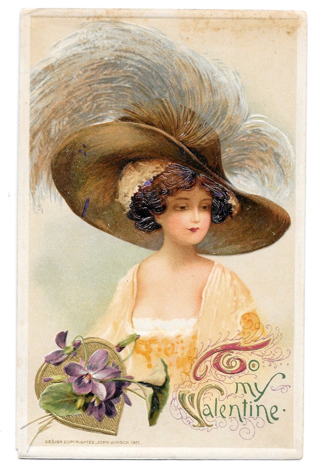 Schmucker Plumed Hat Lady Valentine Postcard, C. 1910 - Etsy