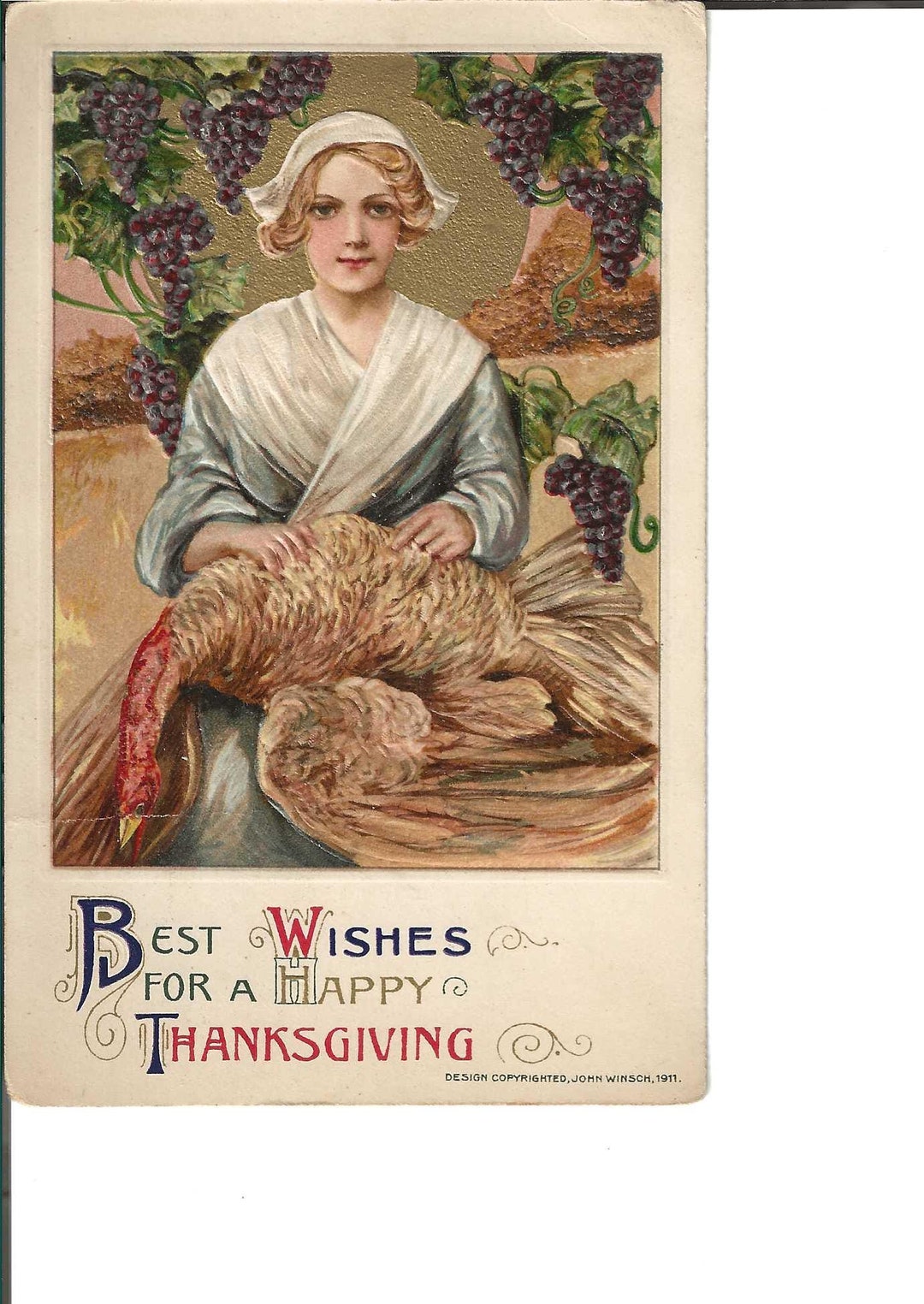 Schmucker Pilgrim Lady Thanksgiving Postcard, 1911 - Etsy