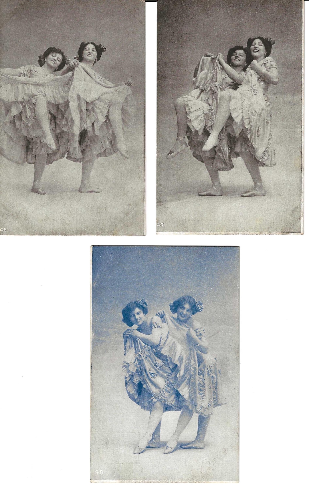 Set of Three Acrobatic Dancing Sisters, White Dresses, Photo Postcards ...