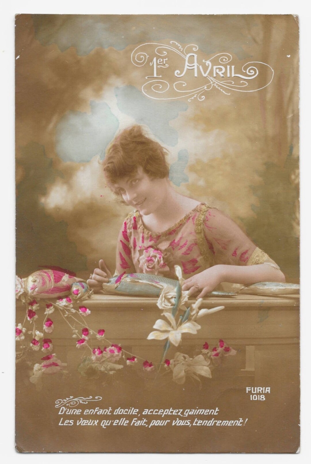 French April Fool Flowers and Fish Photo Postcard, 1922 - Etsy