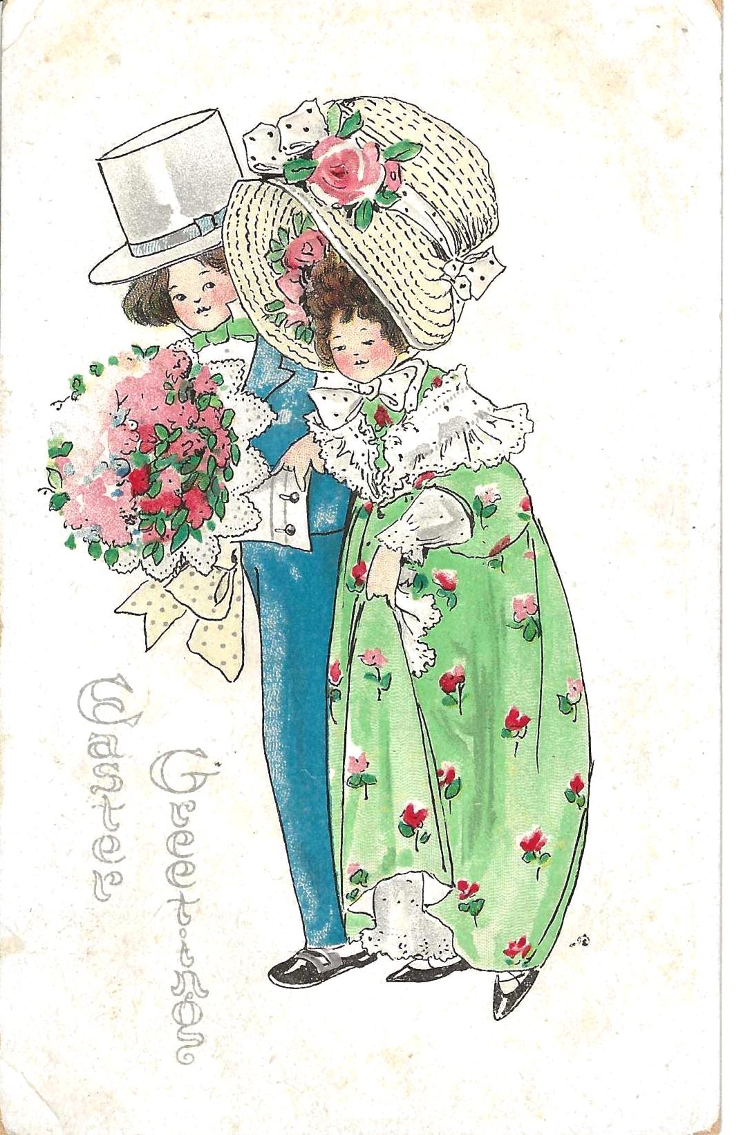 Big Bonnet, Big Top Hat Couple Easter Postcard, 1910 - Etsy