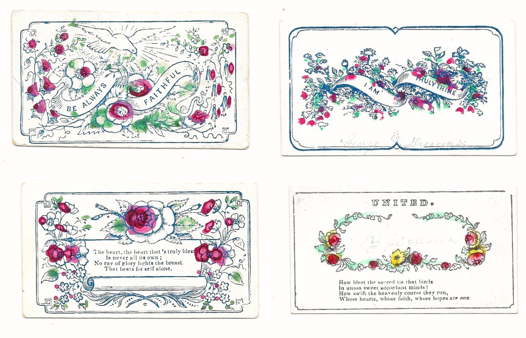 Lot of Four Victorian Romantic Calling Cards, C. 1880 - Etsy