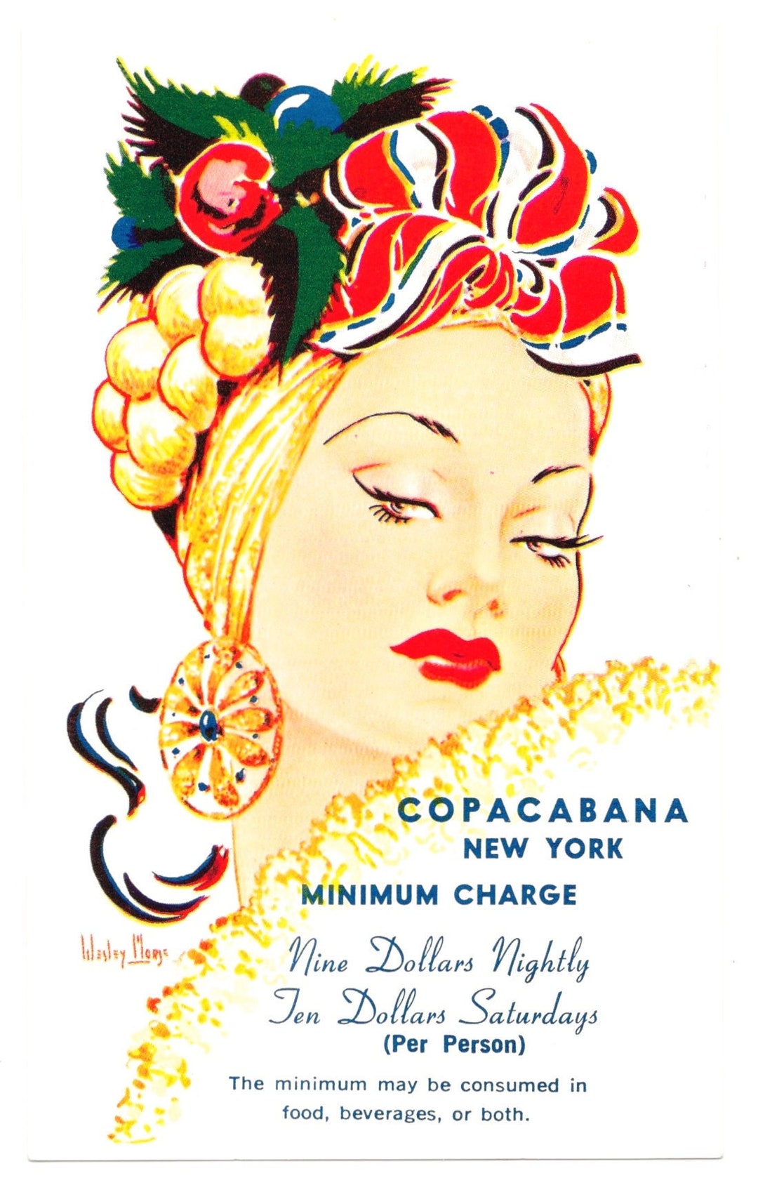 Artist-signed Copacabana Girl Postcard C. 1940 - Etsy