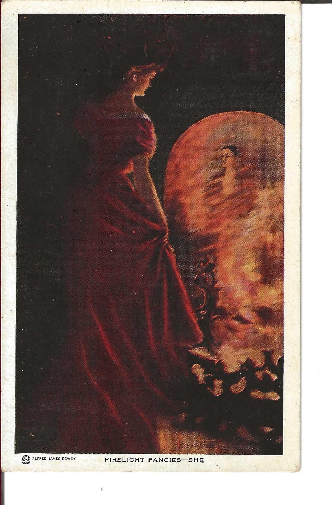 Artist-signed Her Firelight Fancy Postcard, C. 1910 - Etsy