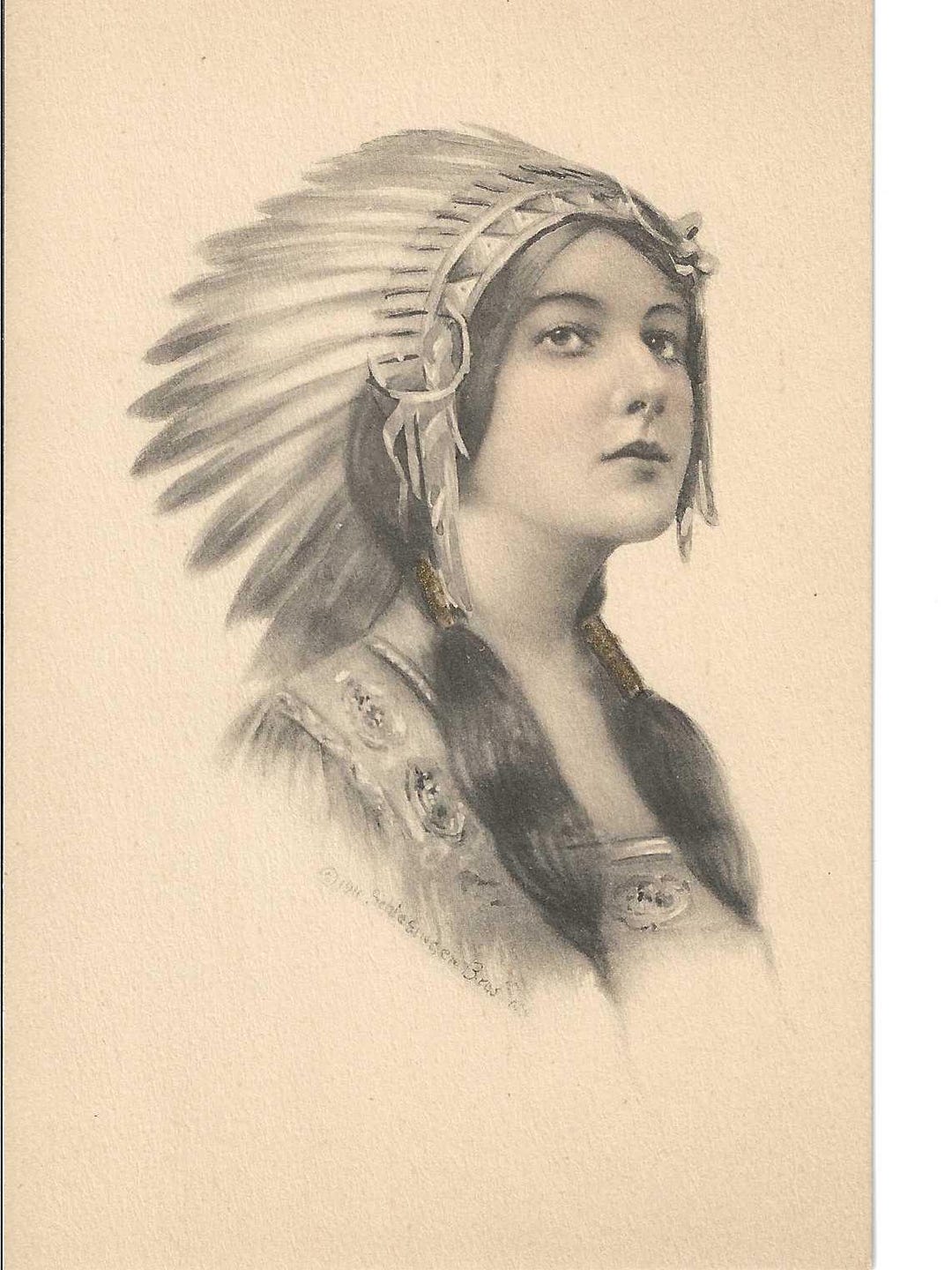 Beautiful Native American Woman, Monochrome Postcard, C. 1910 - Etsy