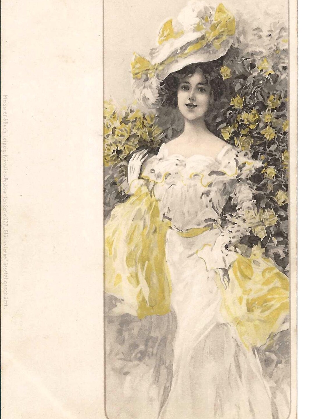 Beautiful Lady in Yellow Postcard, C. 1910 - Etsy