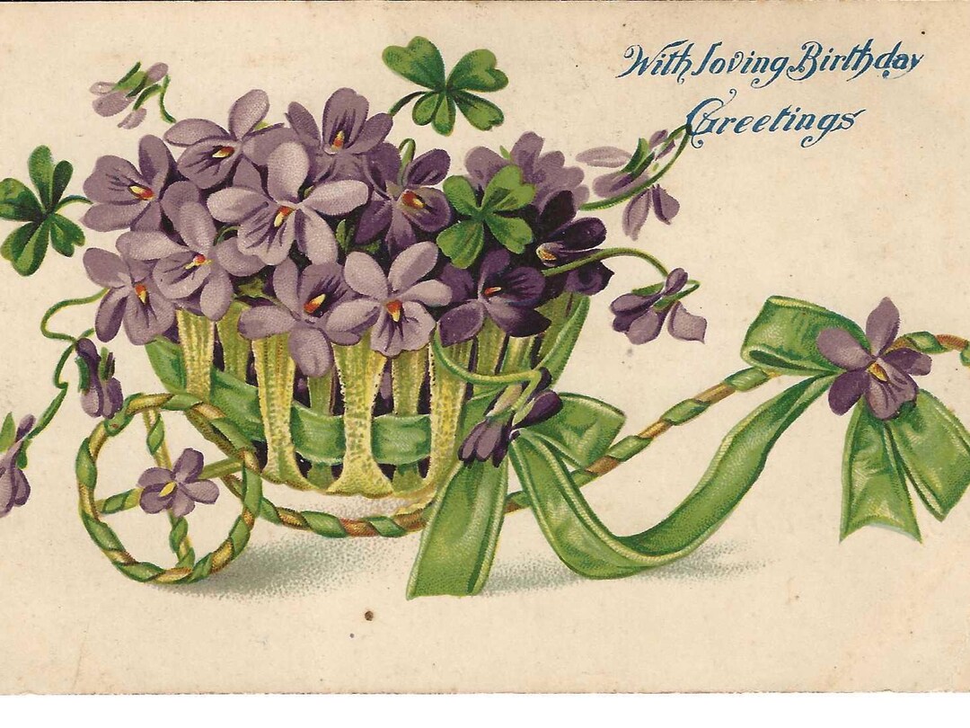 Violets Cart Birthday Postcard, C. 1910 - Etsy