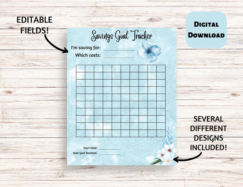 Editable Savings Goal Tracker, Printable US Letter Size, Customizable ...