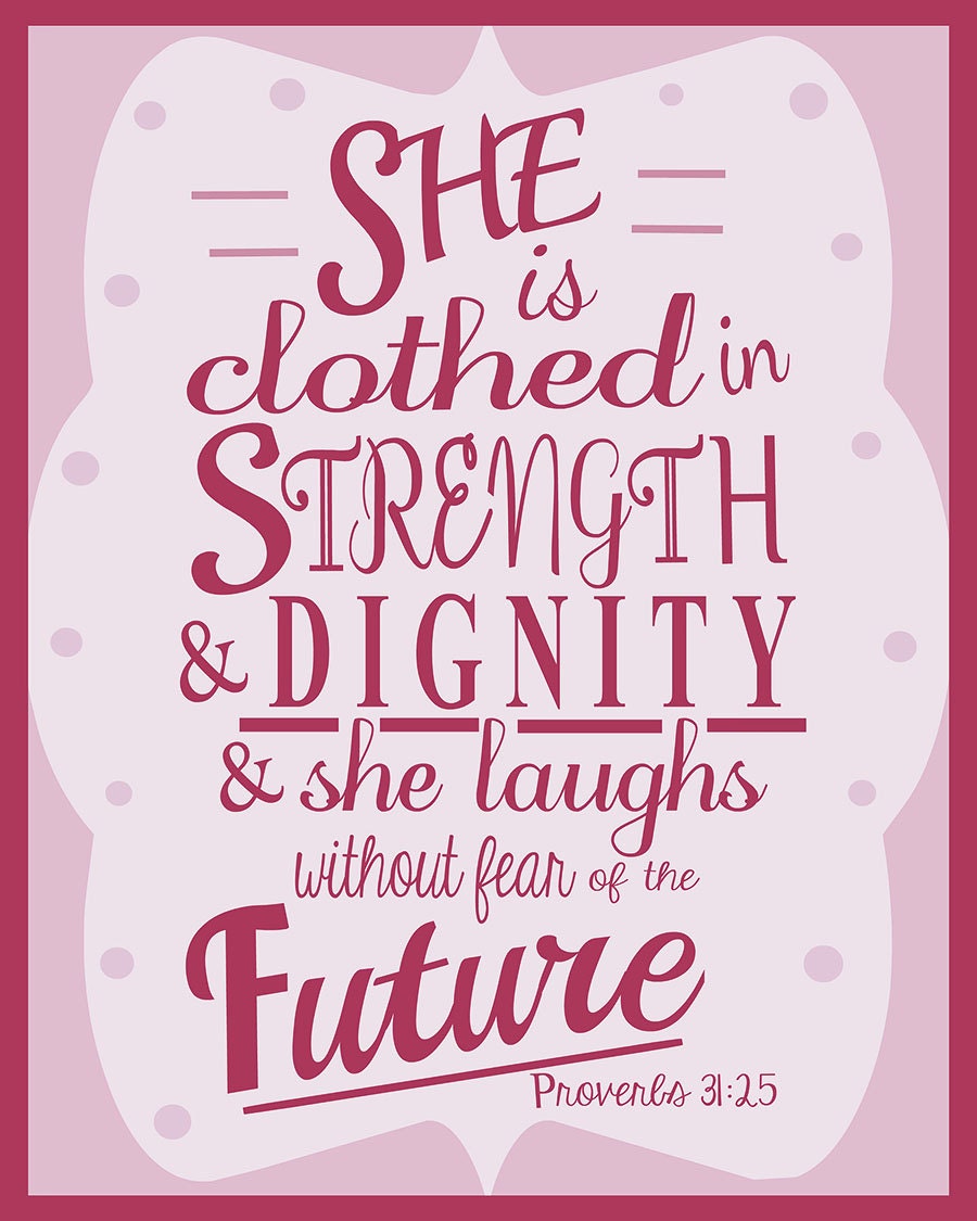 PRINTABLE Girls Bible Verse, She is Clothed in Strength Print, Proverbs ...