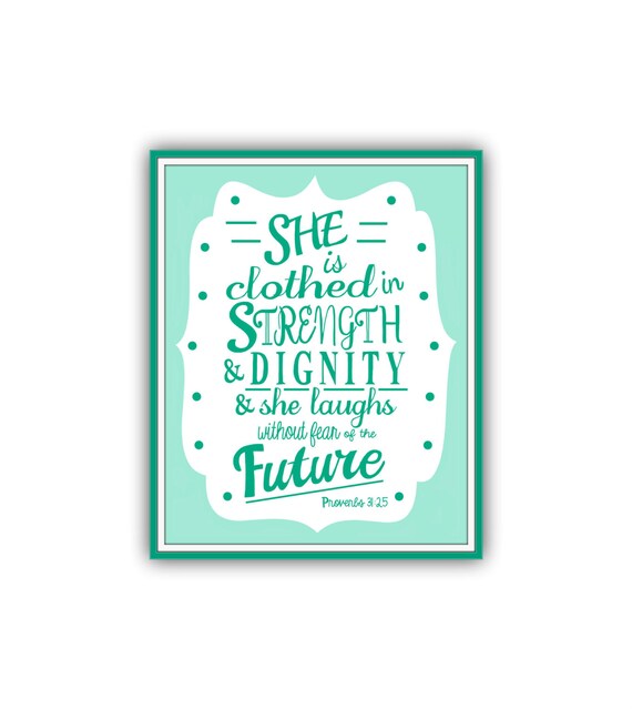Proverbs 31:25 Print Aqua Green Little Girls Room Wall Decor | Etsy