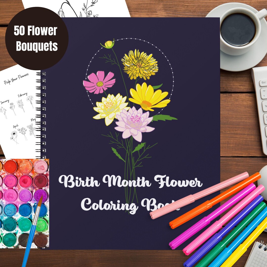 Birth Flower Bouquet Coloring Book: 50 Printable Pages (PDF & PNG) - Etsy