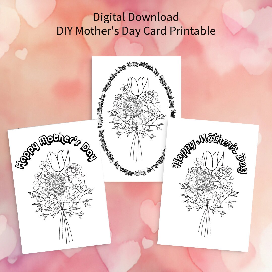 Mother's Day Printable Coloring Art Craft Card, DIY Mothers Day Card ...
