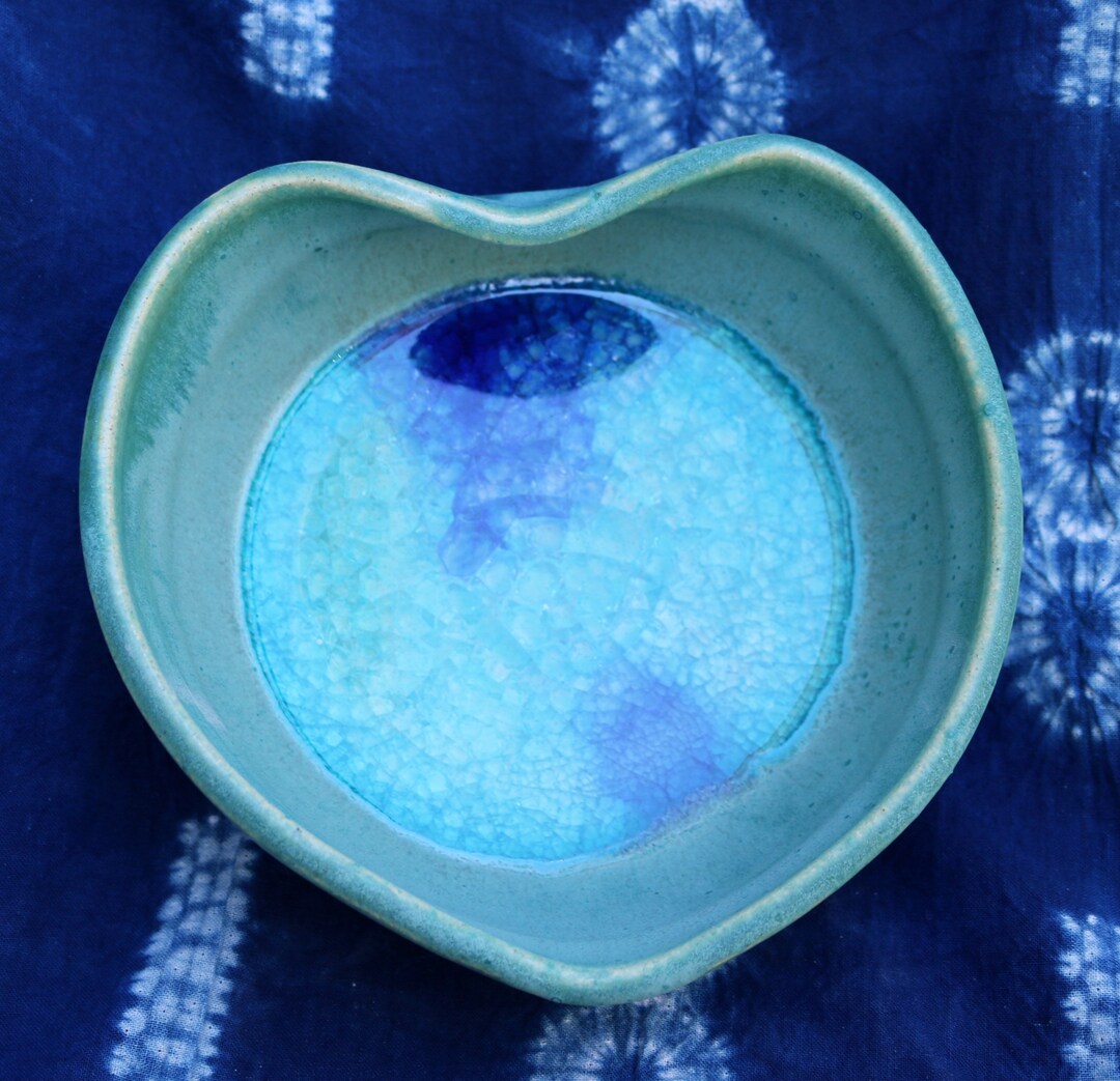 Heart Shaped Bowl - Cerulean With Turquoise Glass - Etsy