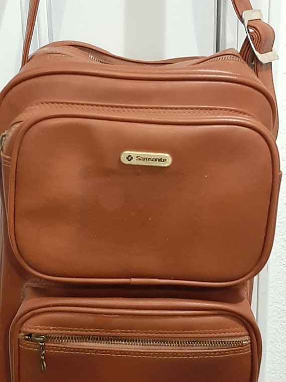 1960s-70s Chestnut Vinyl Samsonite Tote Shoulder Stra… - Gem
