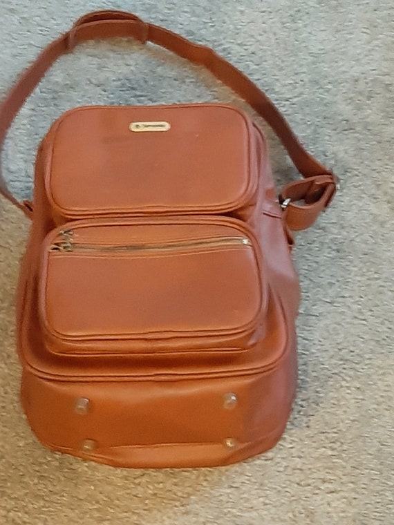 1960s-70s Chestnut Vinyl Samsonite Tote Shoulder Stra… - Gem