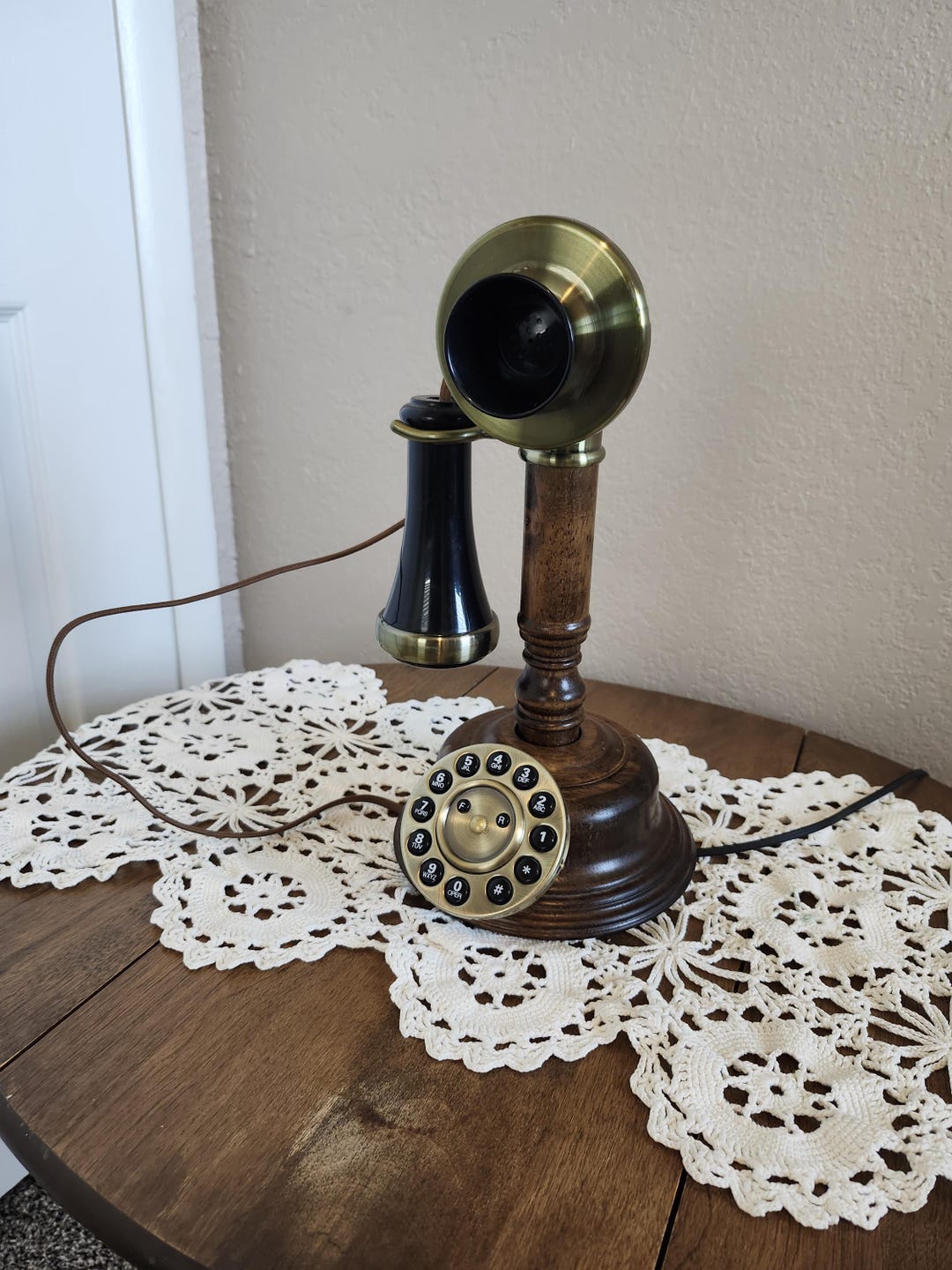 Vintage Candlestick Replica Push Button Land Line Telephone/ Brass Faux ...