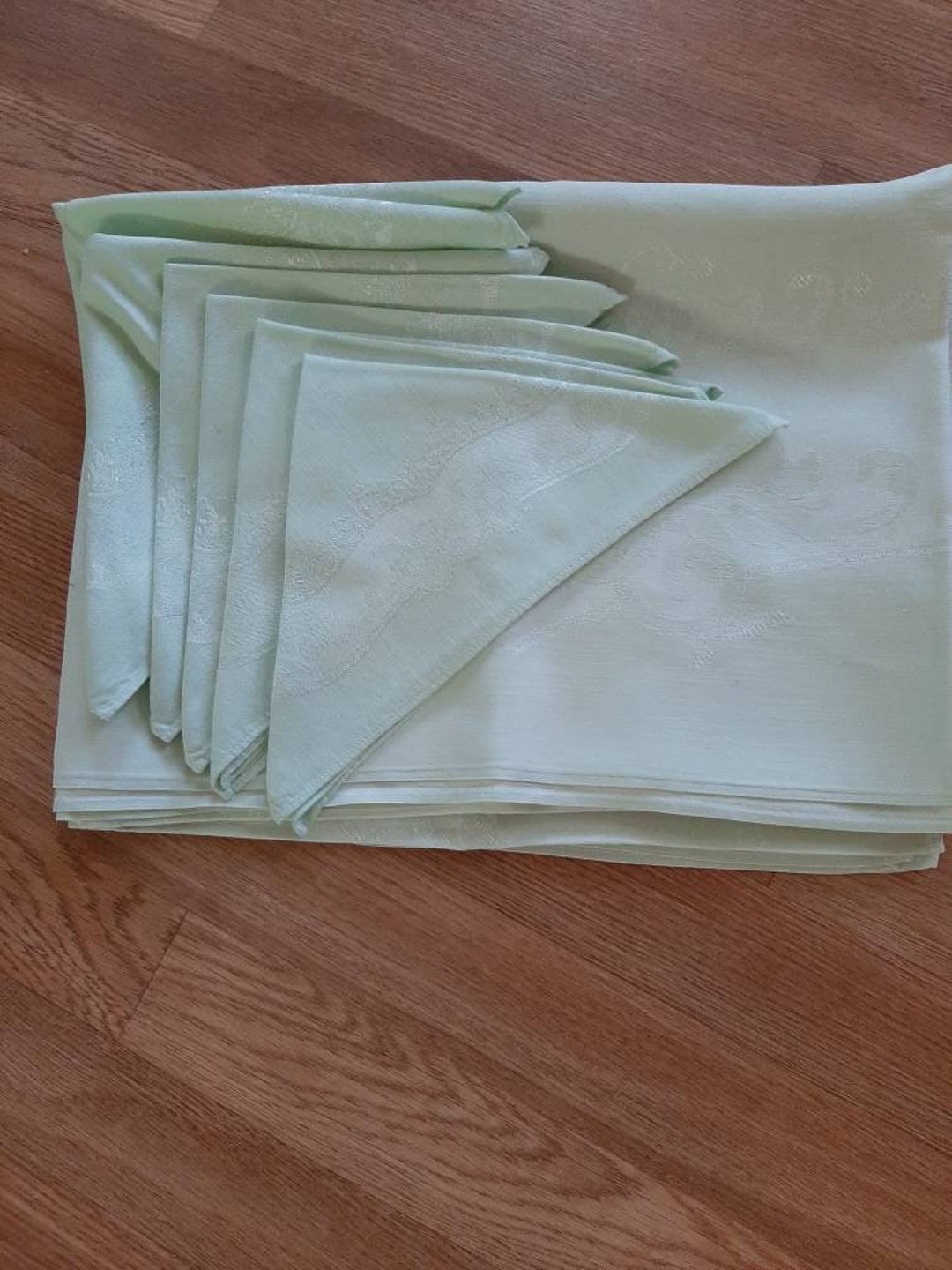 Mantel rectangular verde menta de mediados de siglo y 6 servilletas 62 ...