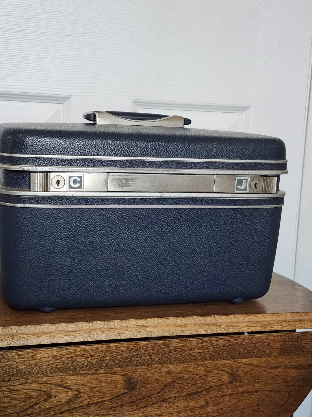 Mid Century Samsonite Gray/blue/silver Metal Accents Train Case 14.5" X ...