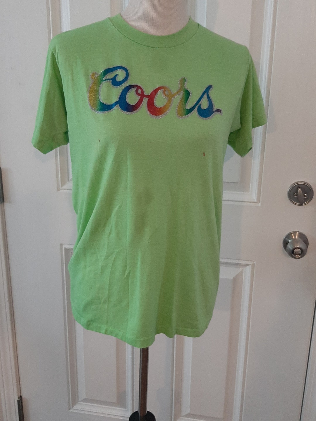 1970s Unisex Lime Green 100% Cotton Coors Beer T Shirt Size S-M Womens ...