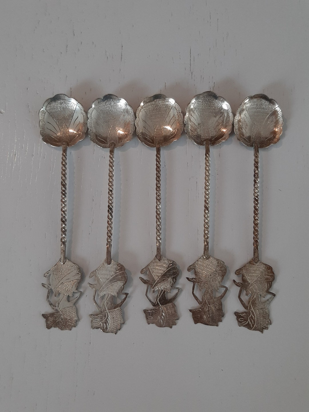 Mid Century Set of 5 Sterling Oriental/asian Dainty Sugar Spoons/800 ...