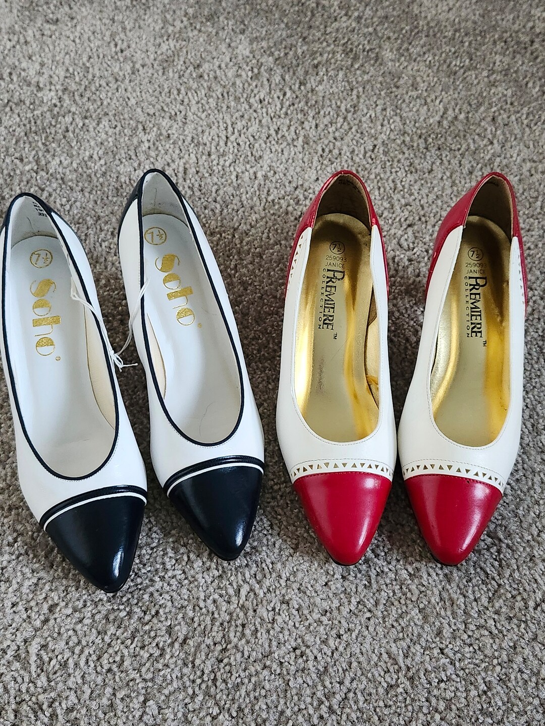 Vintage Women's Lot of 2 Spectator Pumps Size 7.5/ Navy White/red White ...