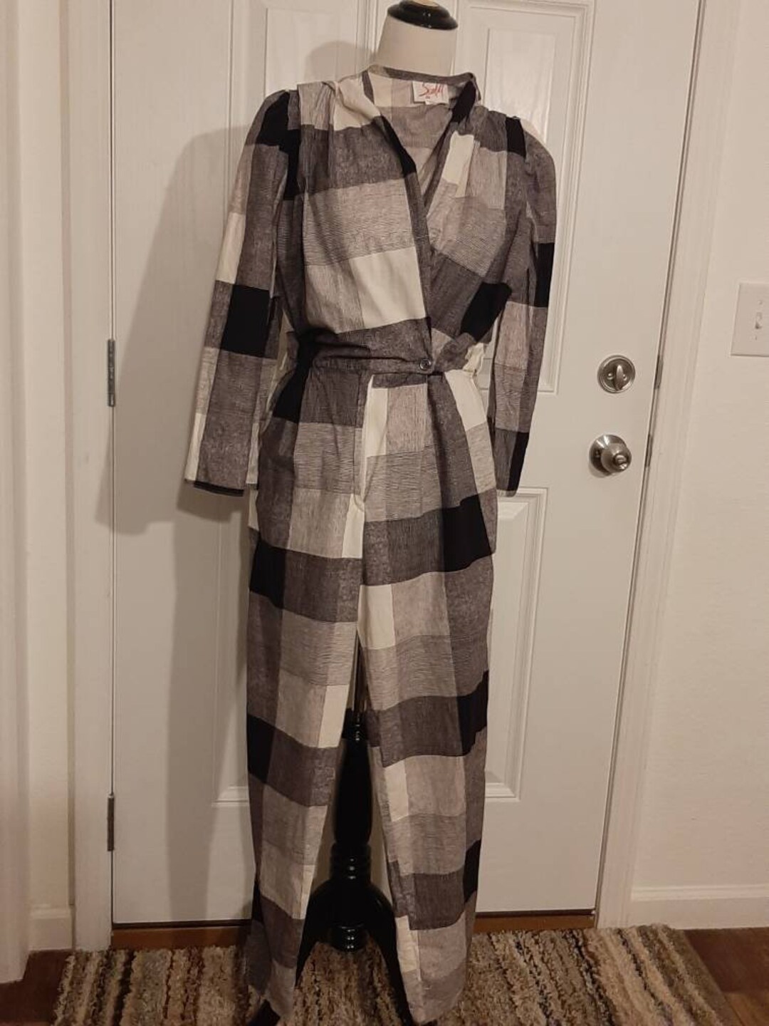 1980s Womens Black/white Large Plaid Spring Polyester/cotton Oversized ...