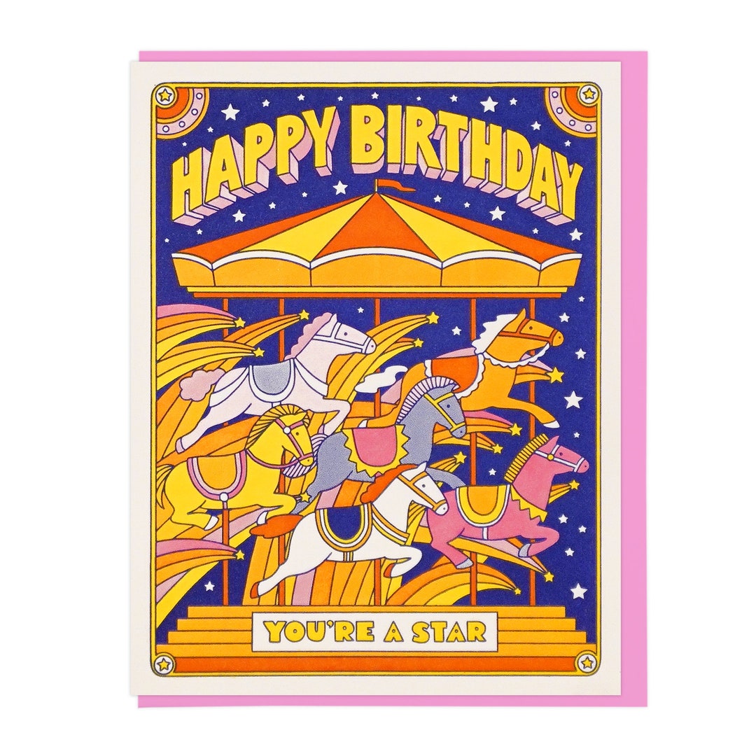 Birthday Carousel Letterpress Card - Etsy