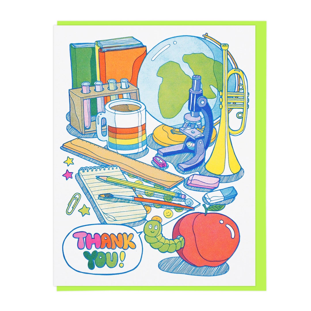 Thank You School Supplies Letterpress Card - Etsy