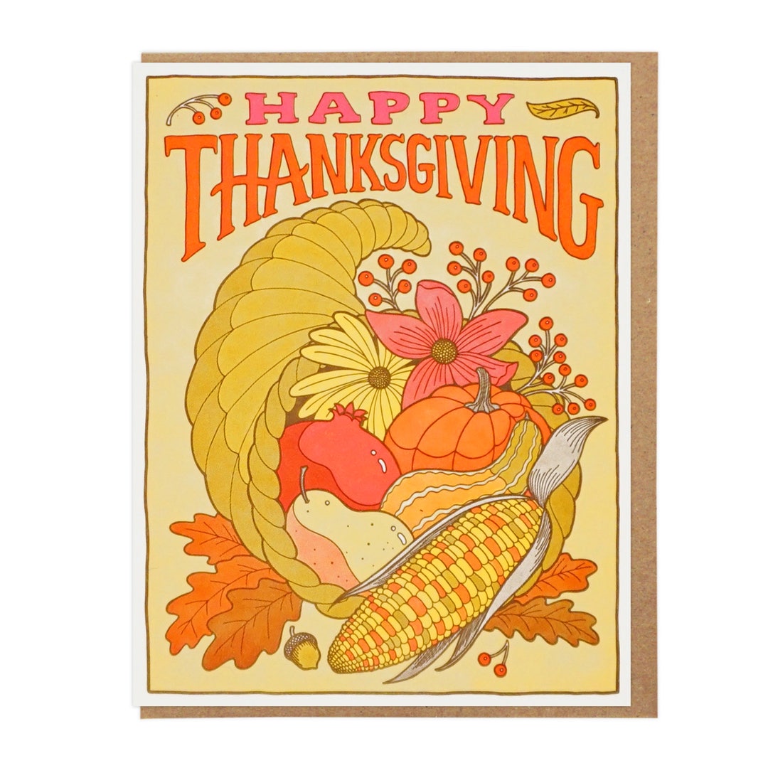 Happy Thanksgiving Cornucopia Letterpress Card - Etsy
