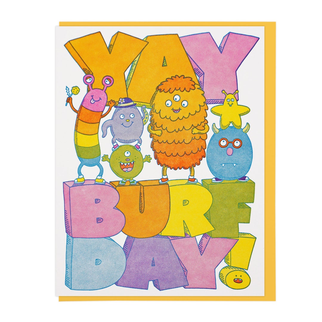 Yay Burfday Monsters Letterpress Card - Etsy