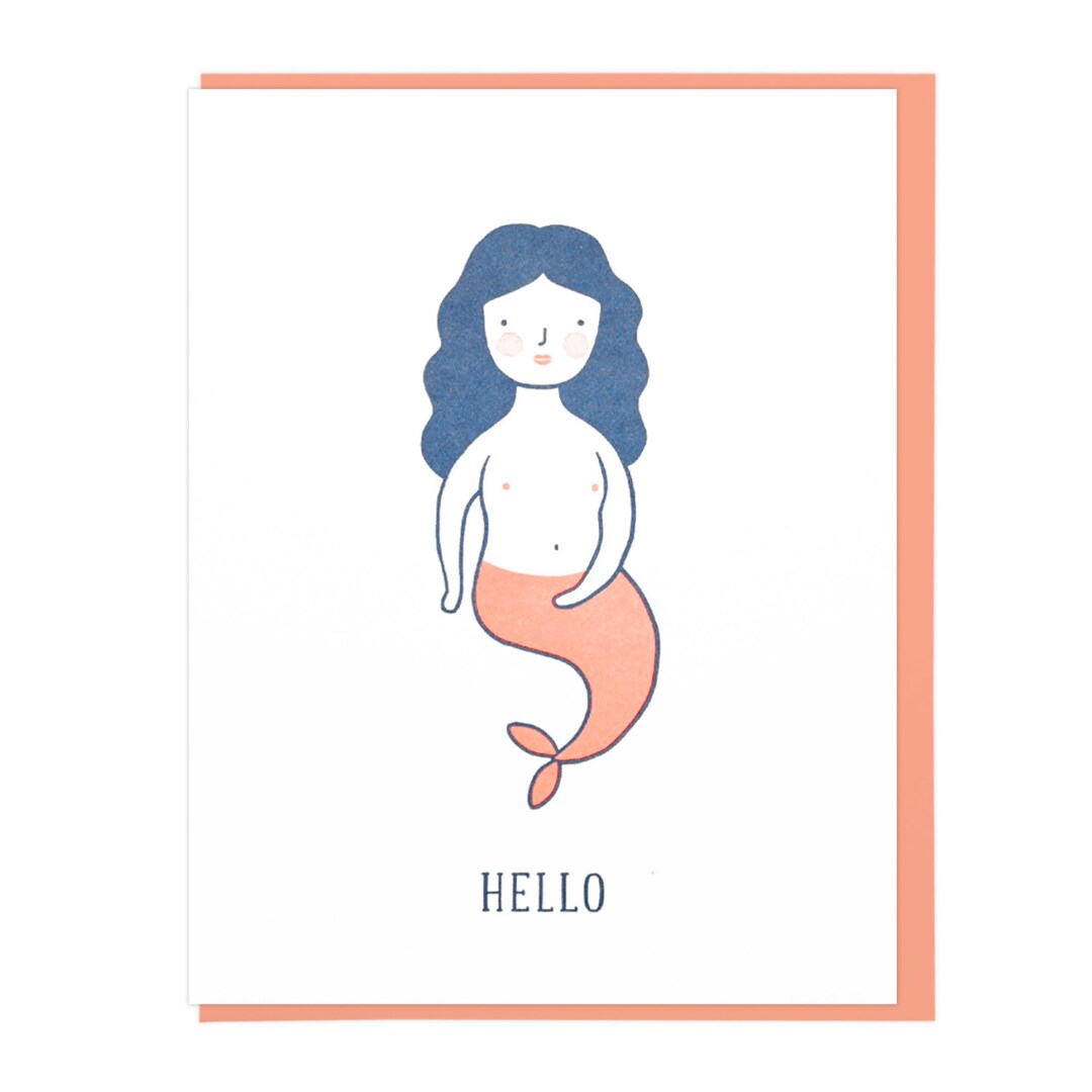 Hello Mermaid Letterpress Card - Etsy