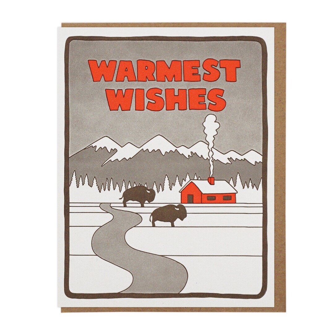 Warmest Wishes Bison Letterpress Card - Etsy
