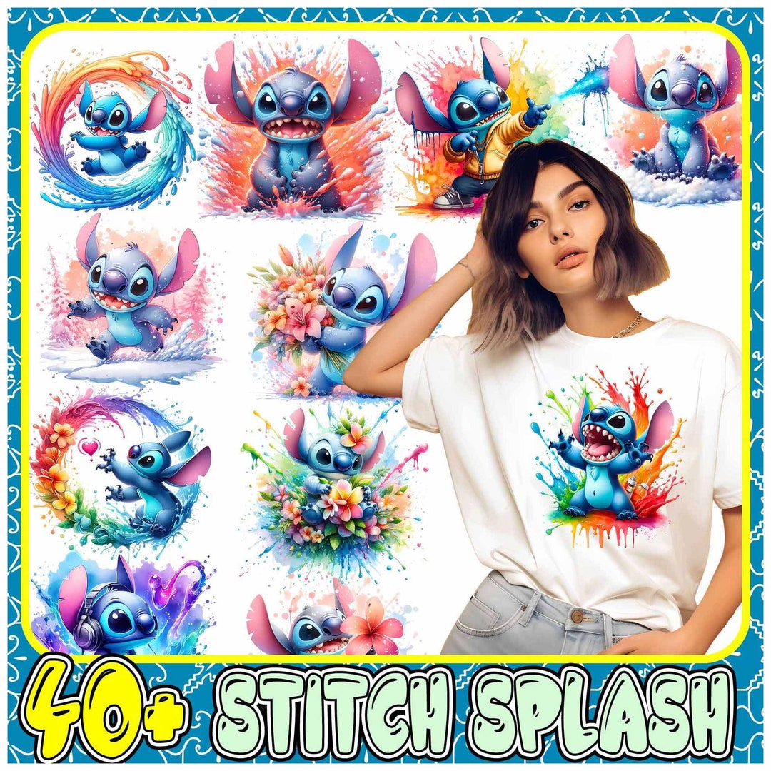 Stitch Splash and Watercolor Digital Design PNG File for Sublimation ...