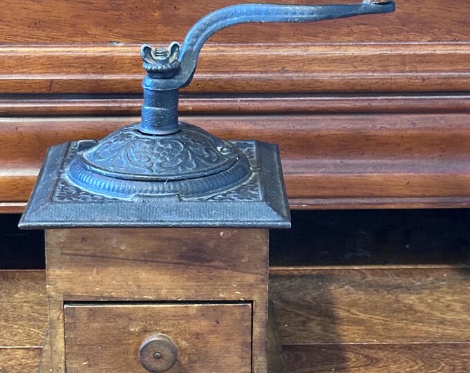 Antique Coffee Grinder: 1800s Dovetail & Cast Iron Detailing - Etsy