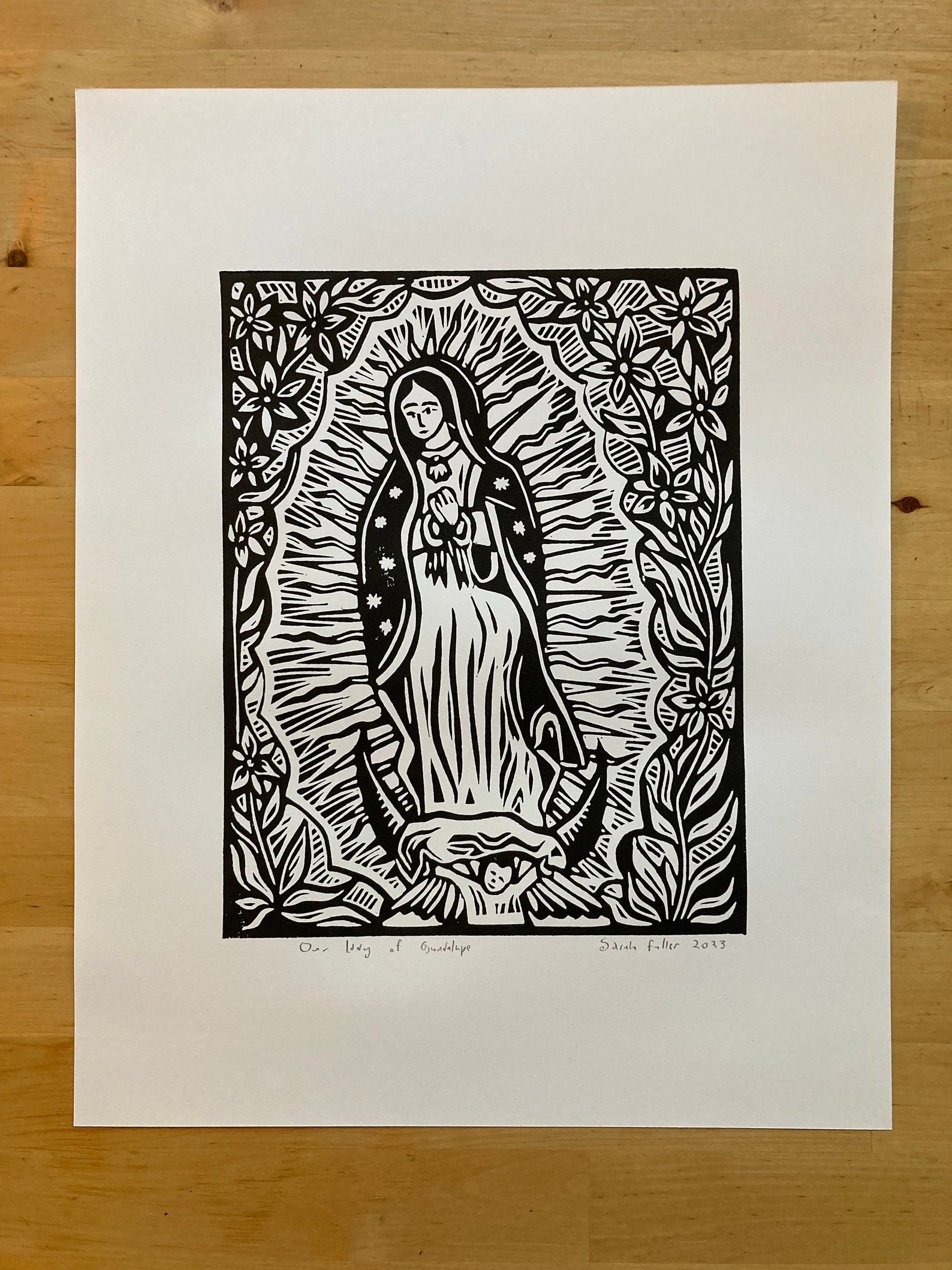 Our Lady of Guadalupe Original Linocut Print - Etsy