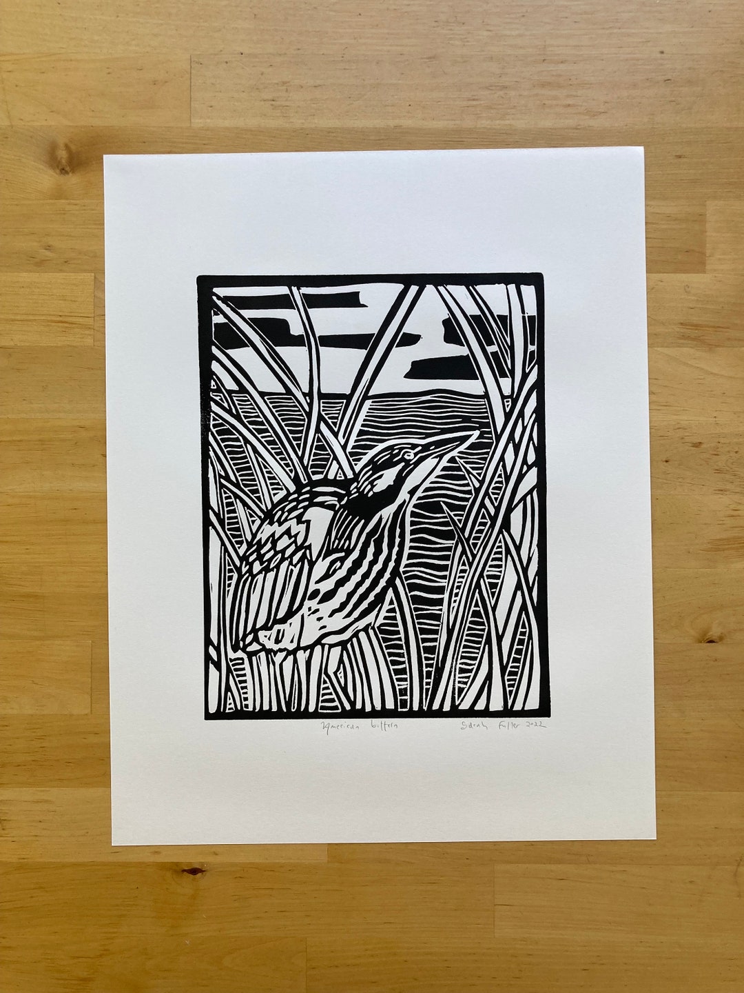 American Bittern Original Linocut Print - Etsy