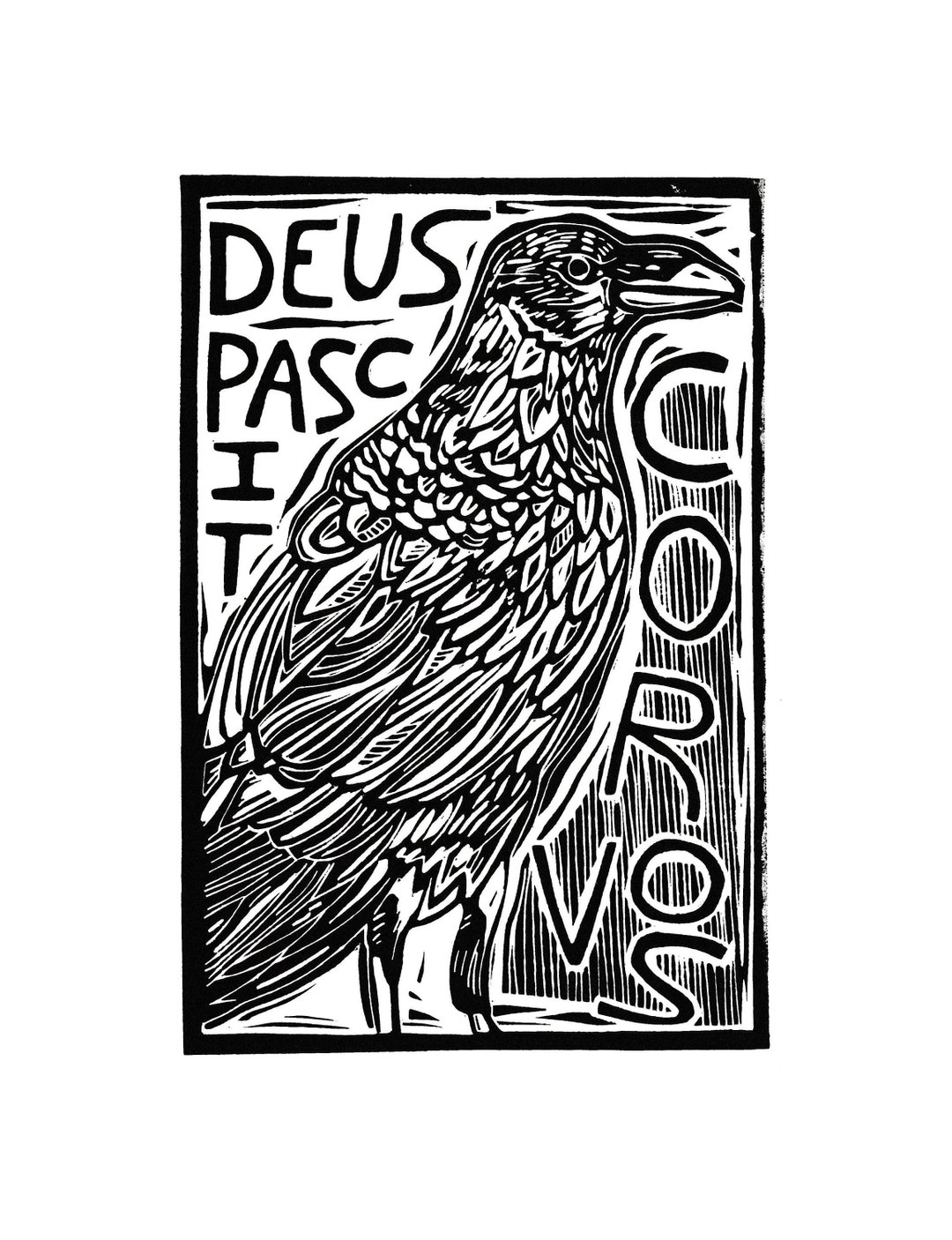 Raven Deus Pascit Corvos Original Linocut Print - Etsy